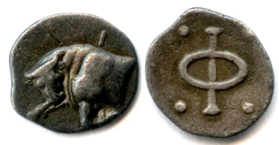 Peloponnesos, Phliasia, Phlius. Oboli, hopeaa, n. 400-360 eKr. - Holmasto