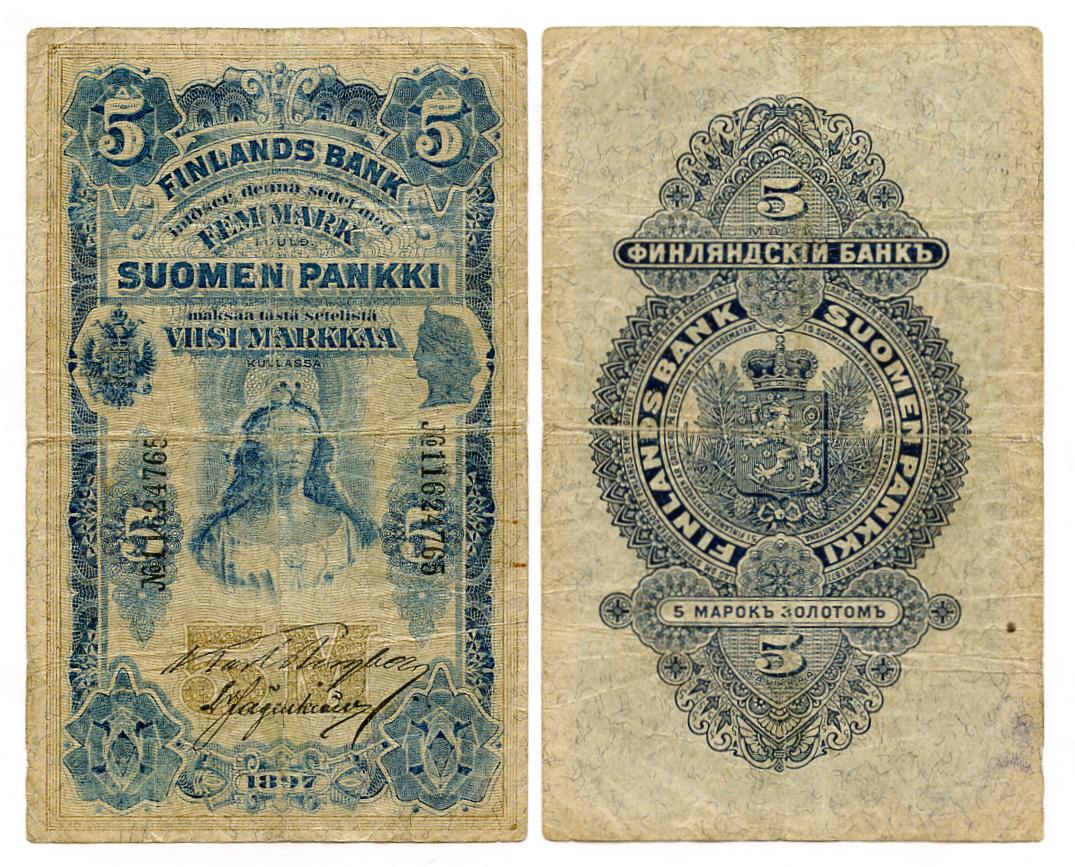 5 markkaa 1897 vaalea tausta - Holmasto