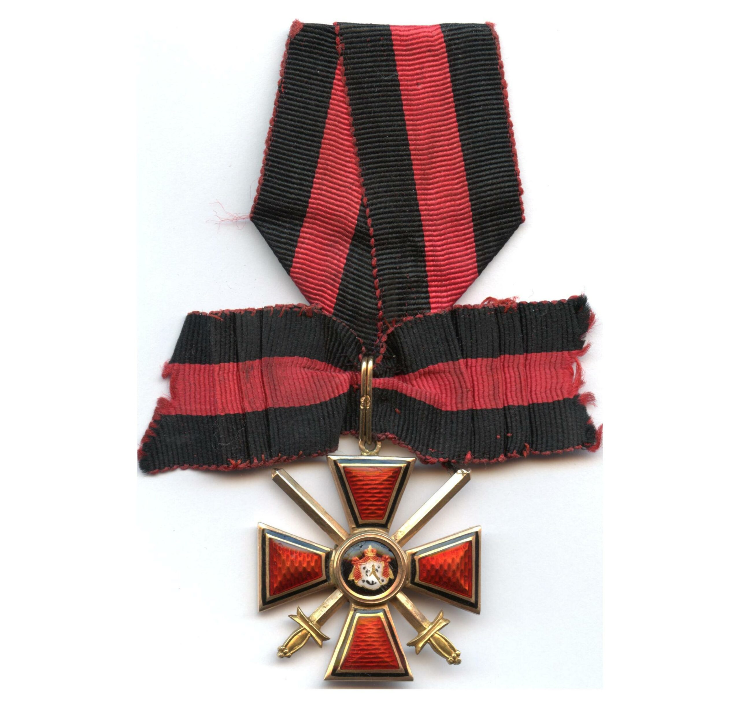 Order of St. Vladimir, 4th class badge with swords and bow ribbon ...