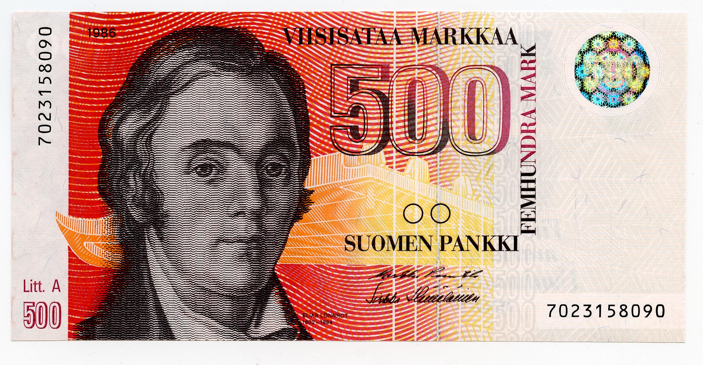 500 Markkaa 1986 Litt A Holmasto 500 Markkaa 1986 Litt A Holmasto