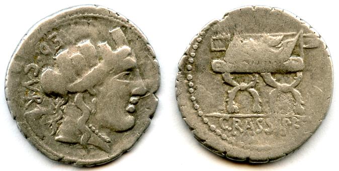 Publius Furius Crassipes, 84 eKr. Denaari, Rooma - Holmasto