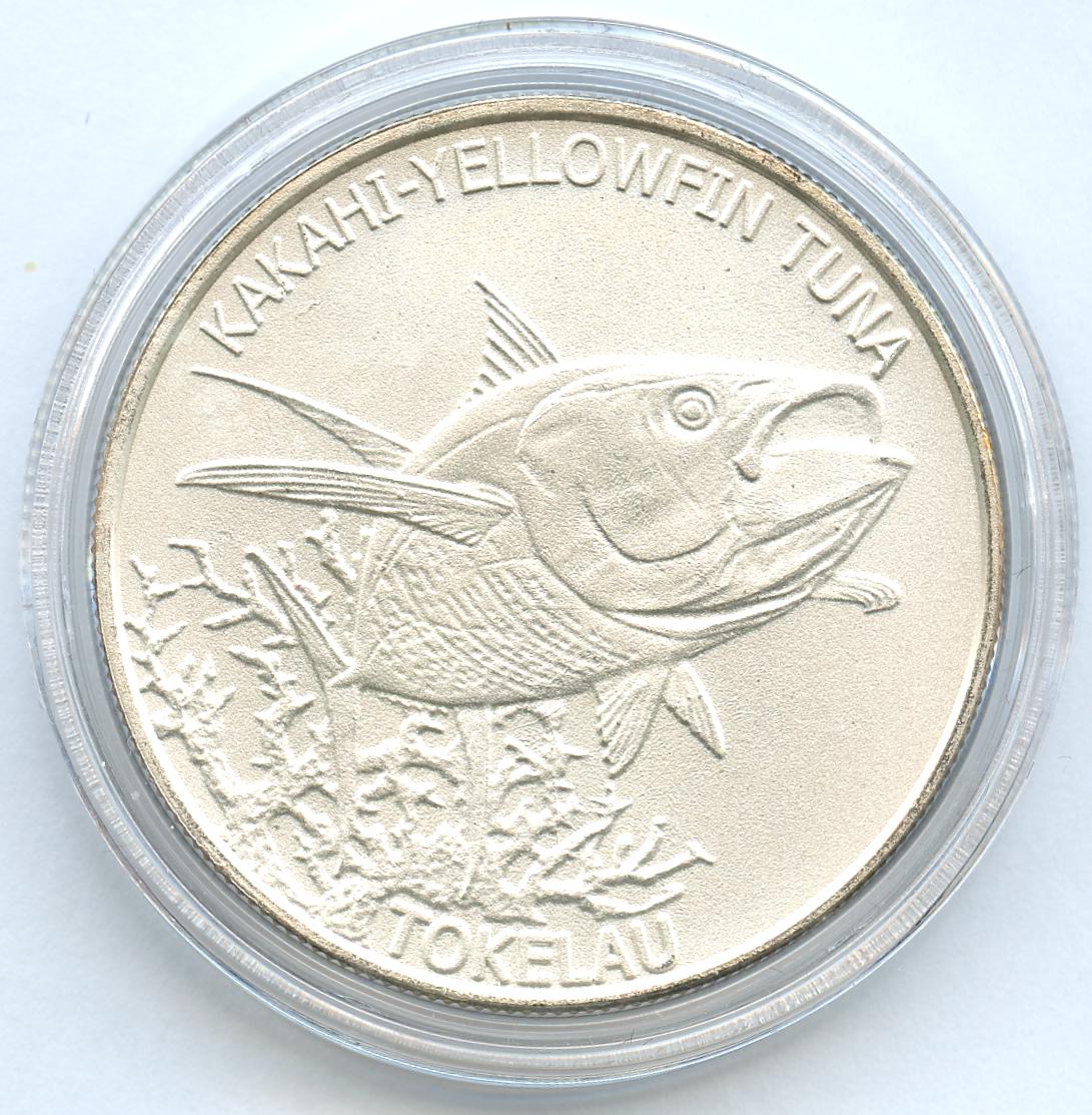 Tokelau. 5 Dollars 2014 Kakahi - Yellowfin tuna - Holmasto