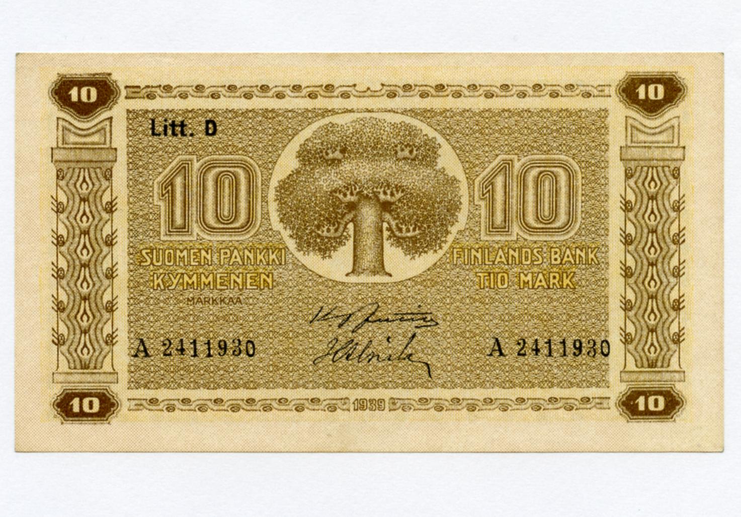 10 markkaa 1939 Litt D - Holmasto