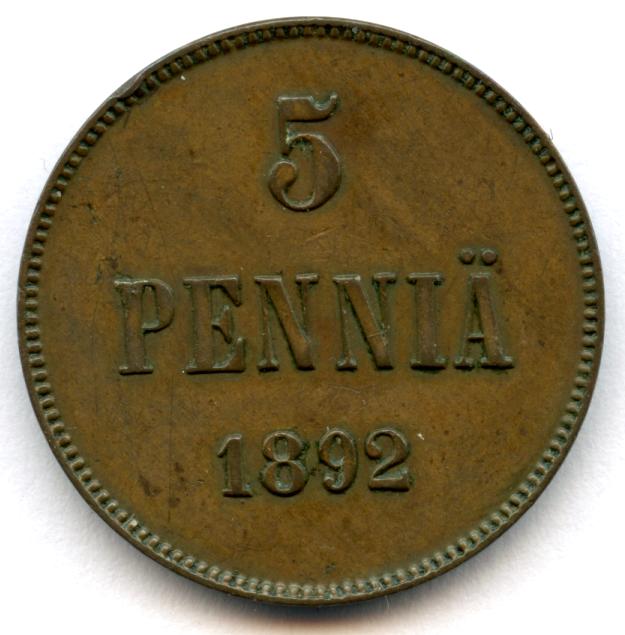 5 penniä 1892 - Holmasto