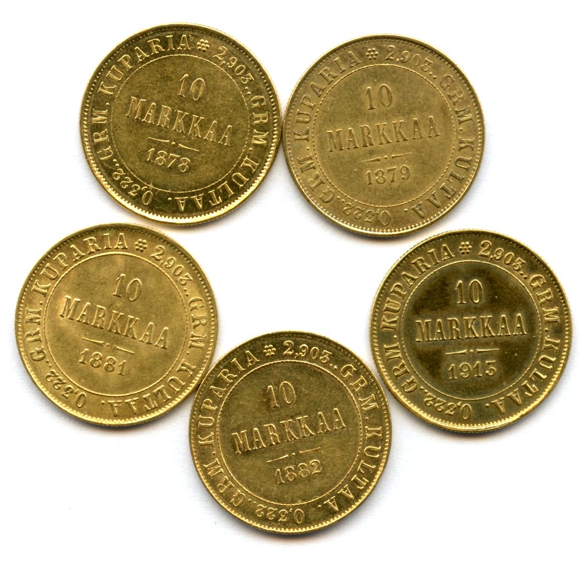 10 markkaa 1878-1913 (5x) - Holmasto