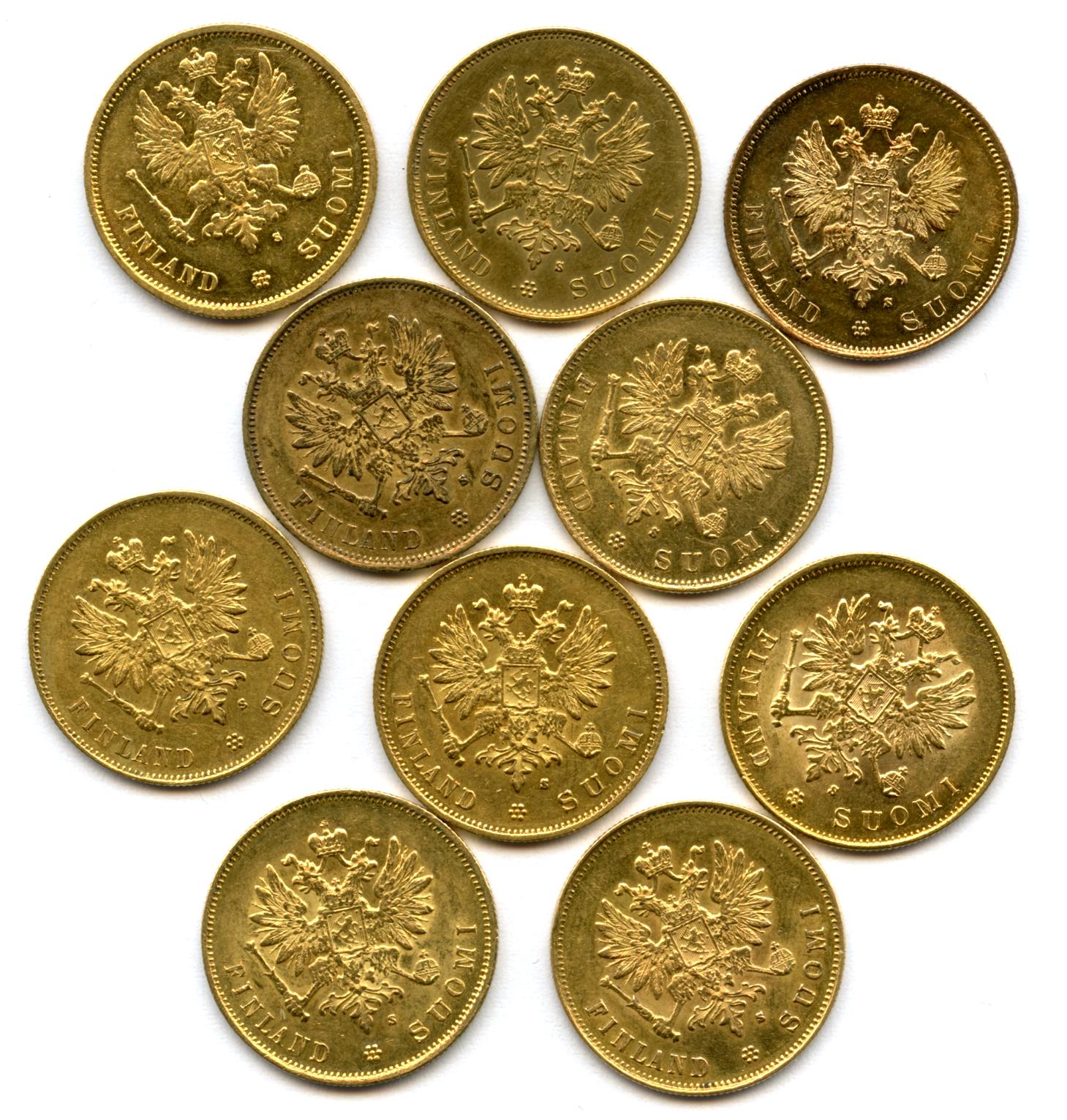 10 markkaa 1878-1882, 10 kpl/ 10 pcs - Holmasto